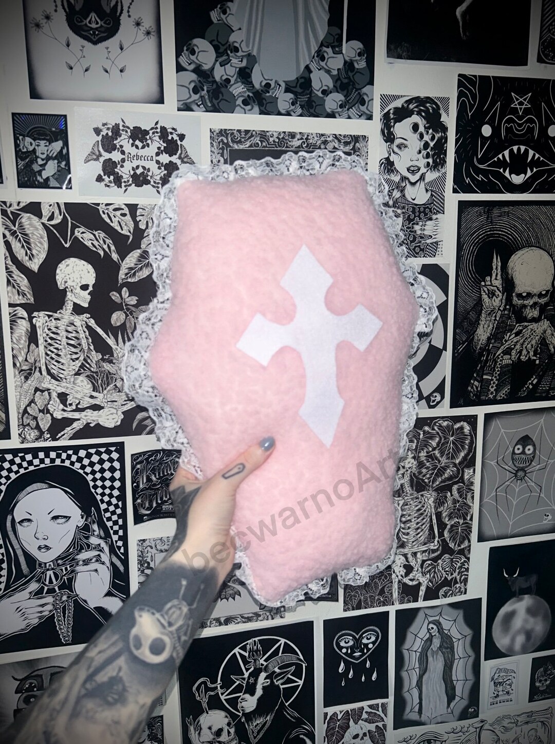 Pastel Goth Coffin Cushion - Halloween Spooky Scary Decor Christmas ...