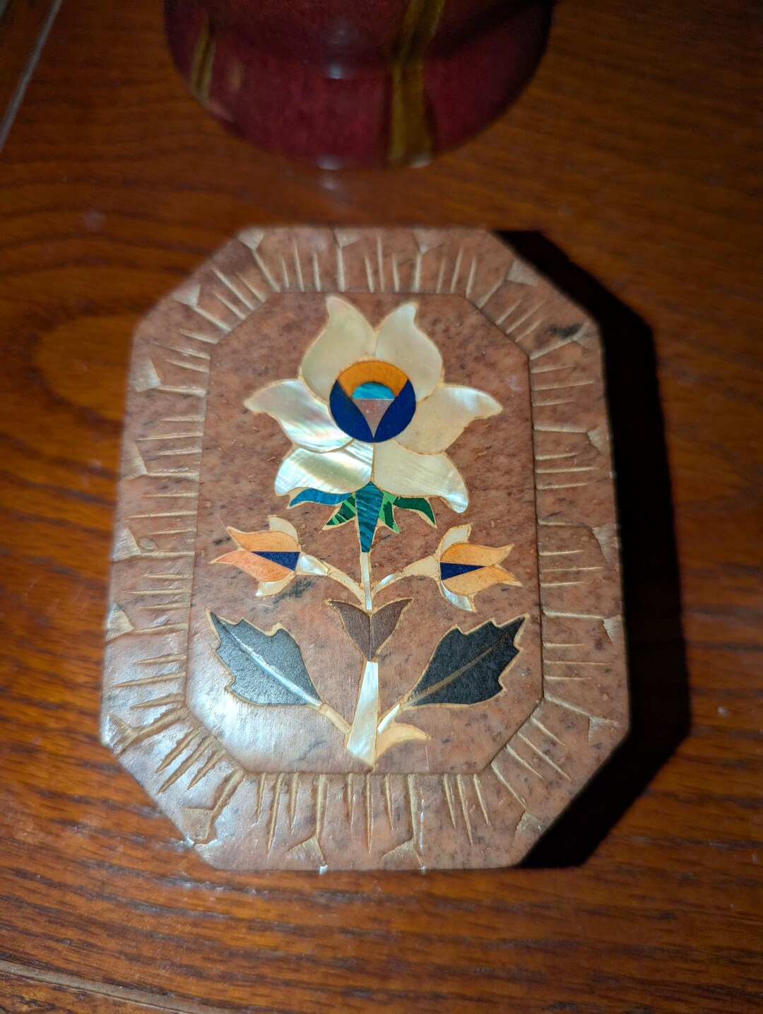 Vintage Soapstone MOP Inlaid Trinket Box Jewelry Box Large Carved - Etsy