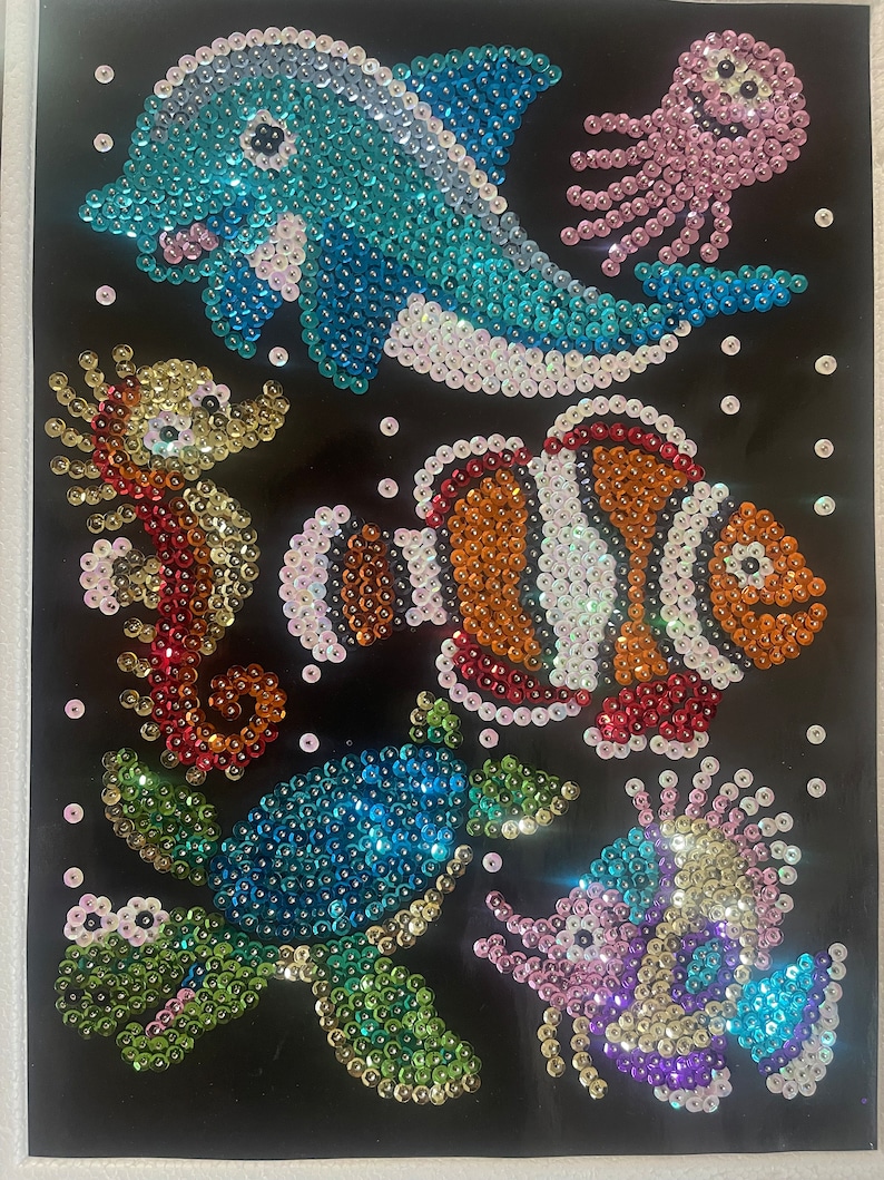 Sequin Art - Fish in the Sea - Finished Ready to Hang - Etsy