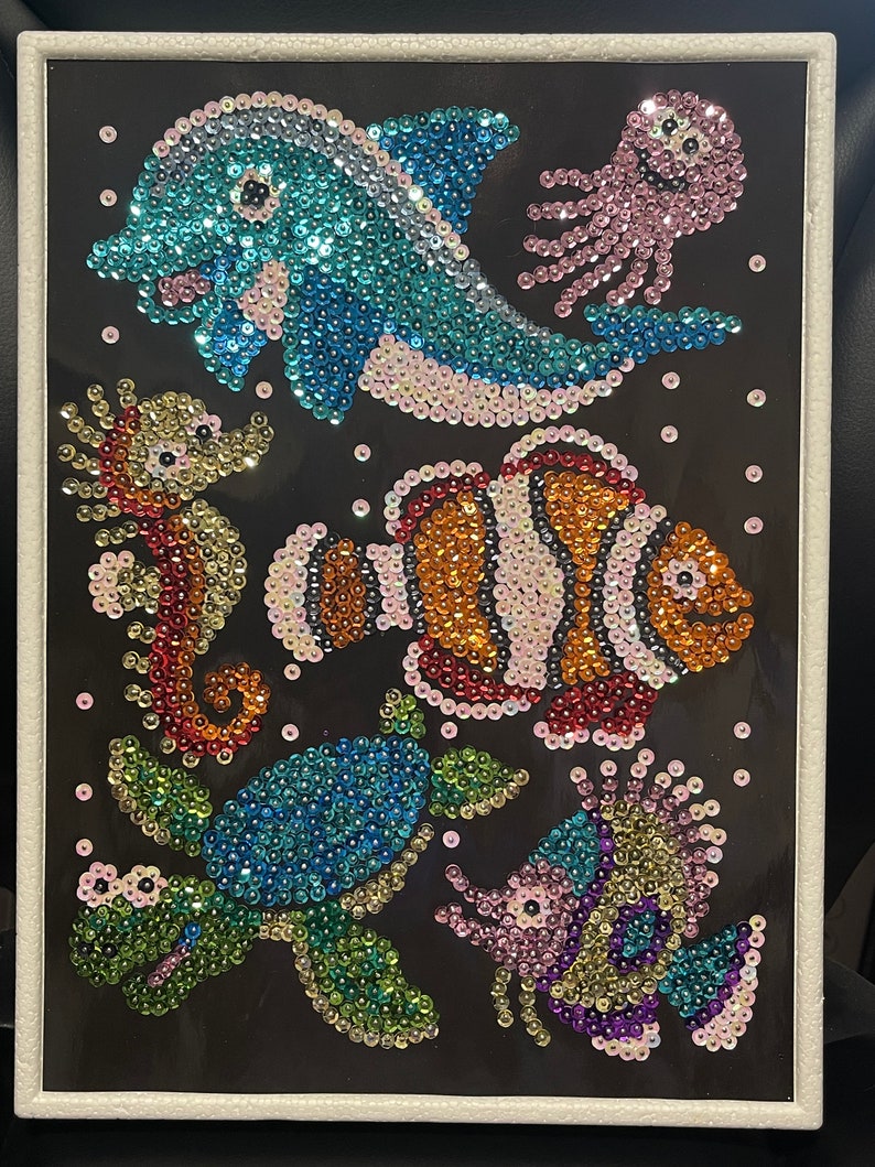Sequin Art - Fish in the Sea - Finished Ready to Hang - Etsy