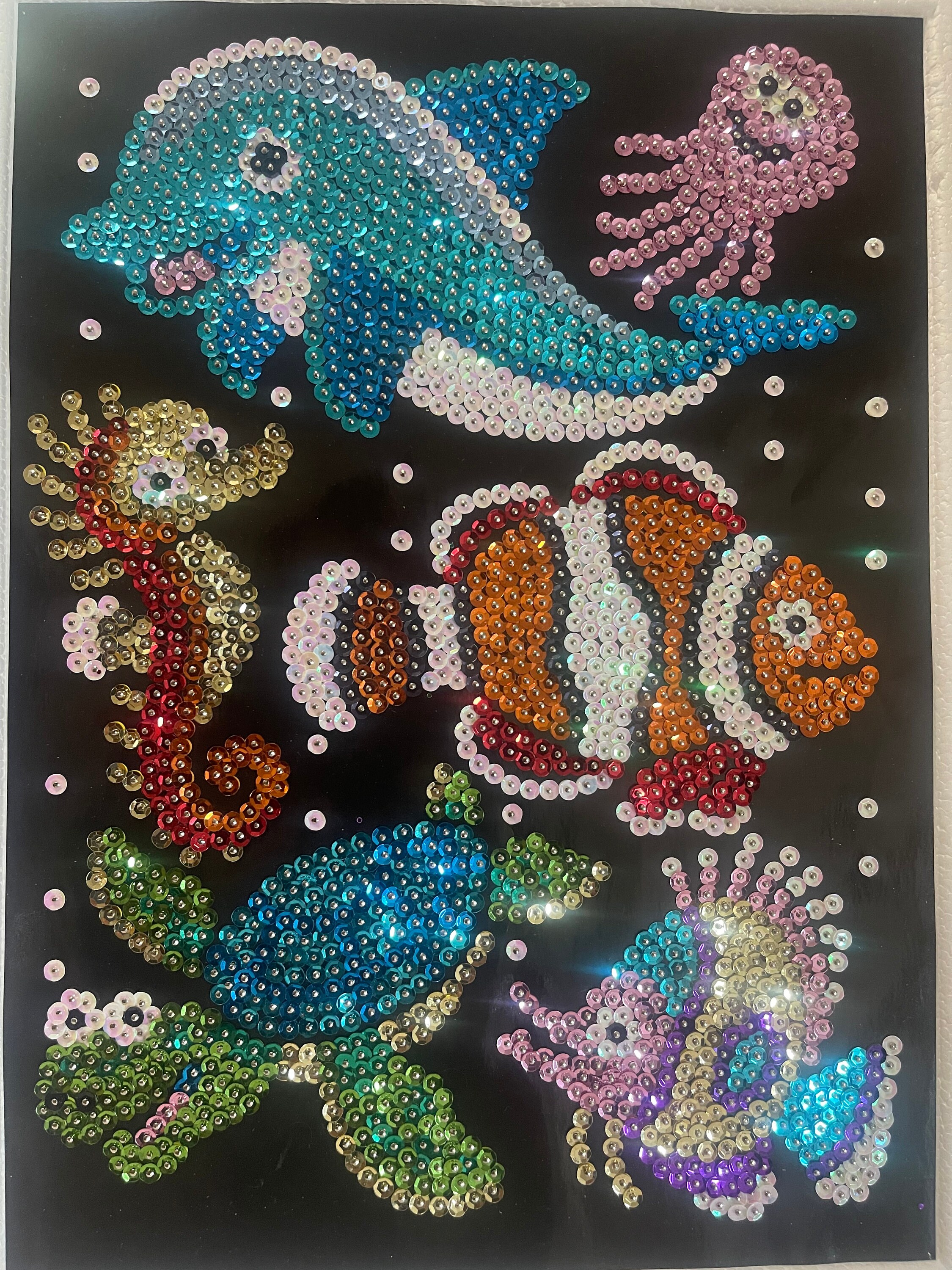 Sequin Art Fish in the Sea Finished Ready to Hang - Etsy