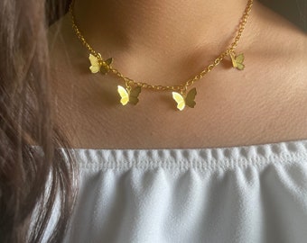 14k White Gold Butterfly Necklace - Etsy