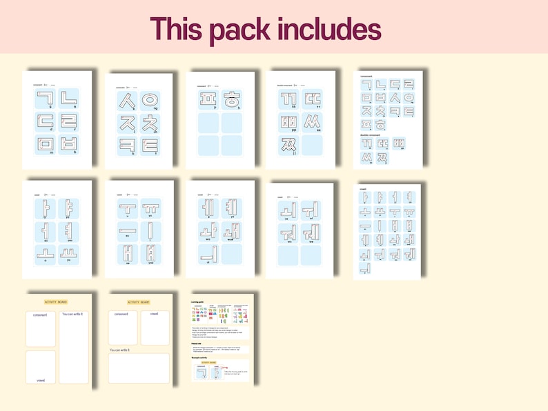 Korean Learning Printable Korean Tracing Hangul Worksheets - Etsy