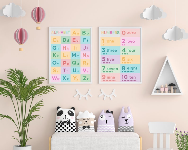 Set of 2 Educational Poster / Alphabet Numbers Poster / Printable Home ...