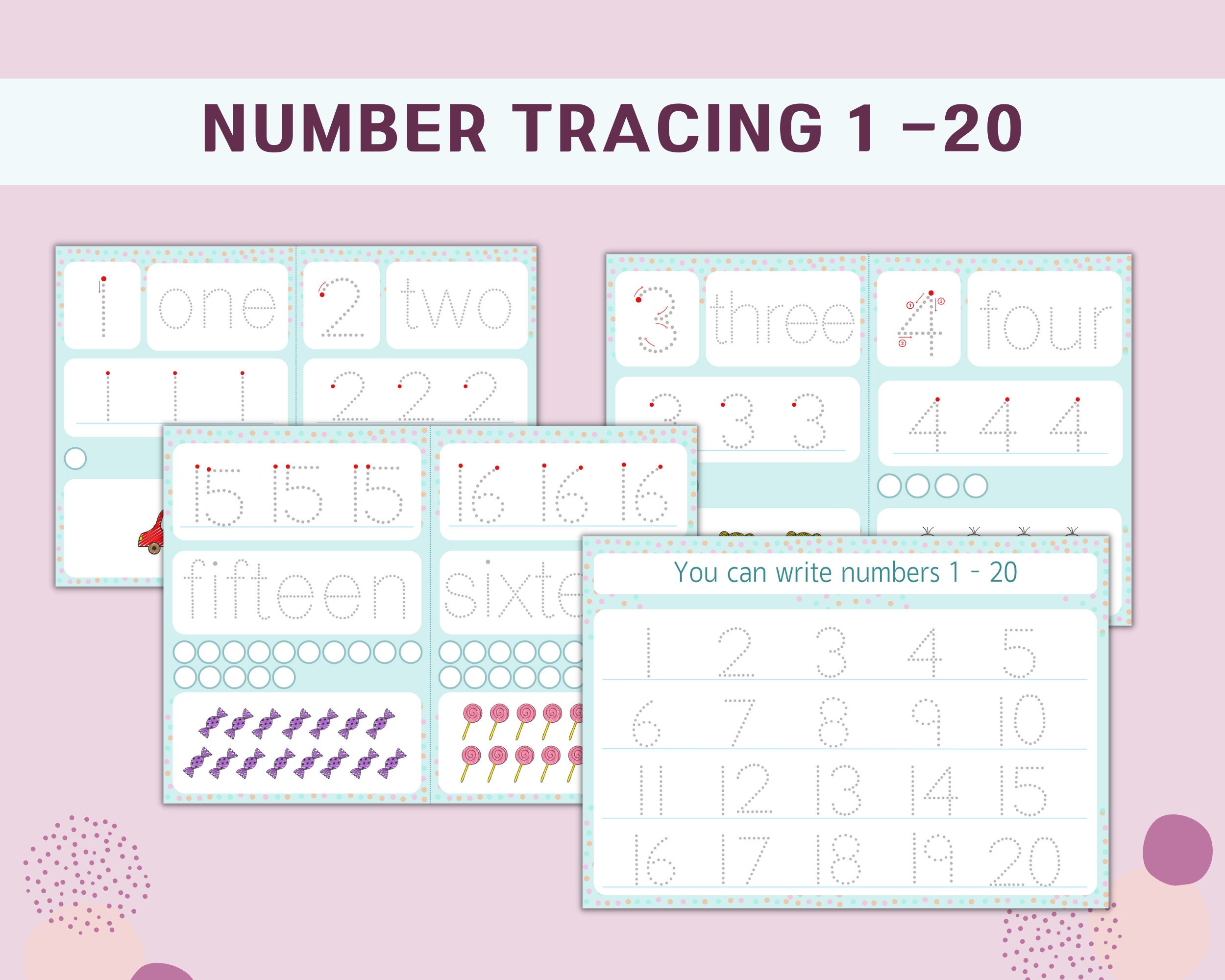 Easy Number Tracing 1-20 Worksheets,number Busy Book, Educational ...