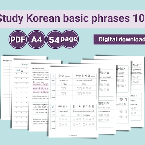 Korean Learning Printable Korean Tracing Hangul Worksheets - Etsy