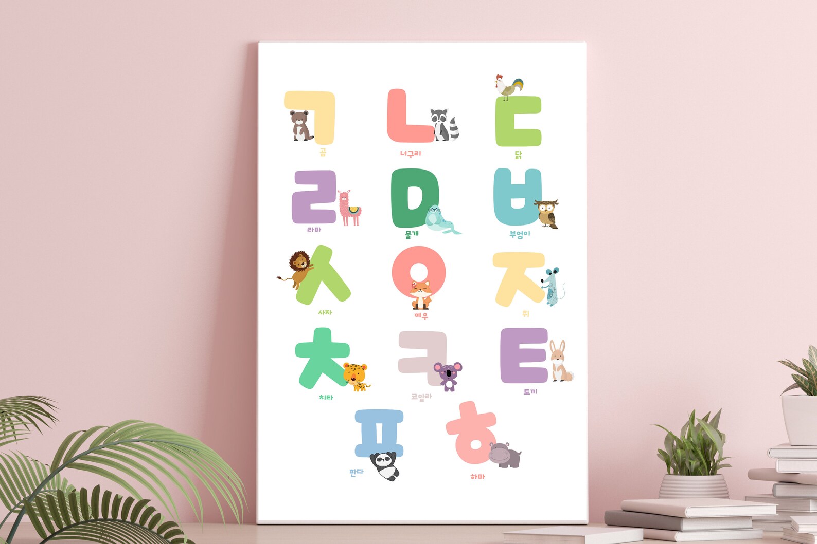 Animal Korean Alphabet Poster, Hangul Educational Poster, Playroom ...