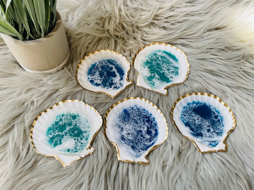 Ocean Resin Sea Shell Ring Holder | Nightstand Ring Holder | Resin ...