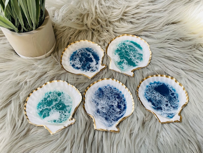 Ocean Resin Sea Shell Ring Holder | Nightstand Ring Holder | Resin ...