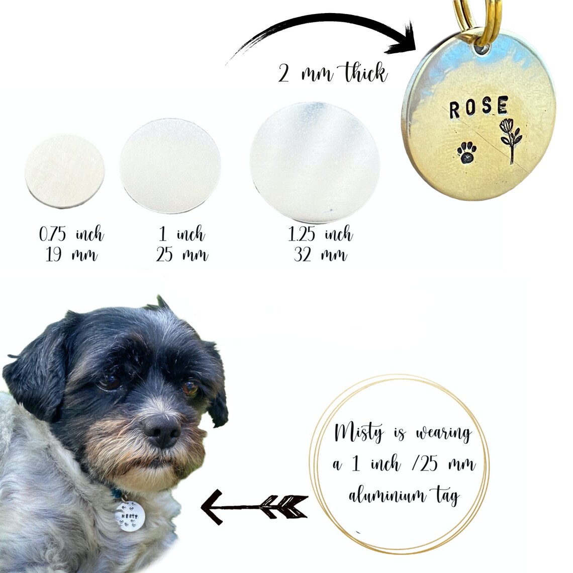 Personalized Dog ID Tag With Flower Design, Cat ID Pet Tag, Hand ...