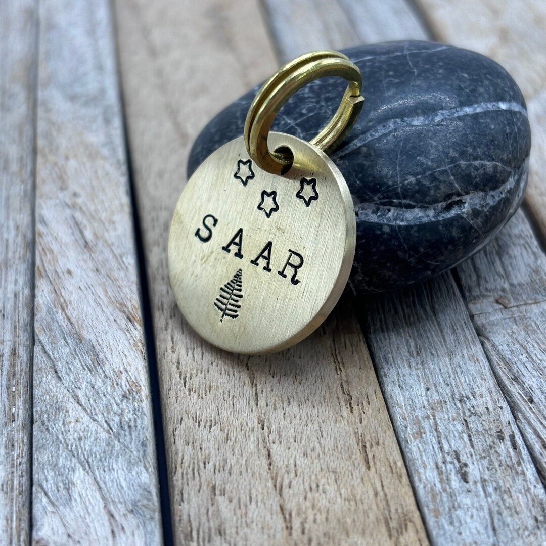 Custom Pet Name Tag With Star and Forest Design, Hand Stamped Dog ...