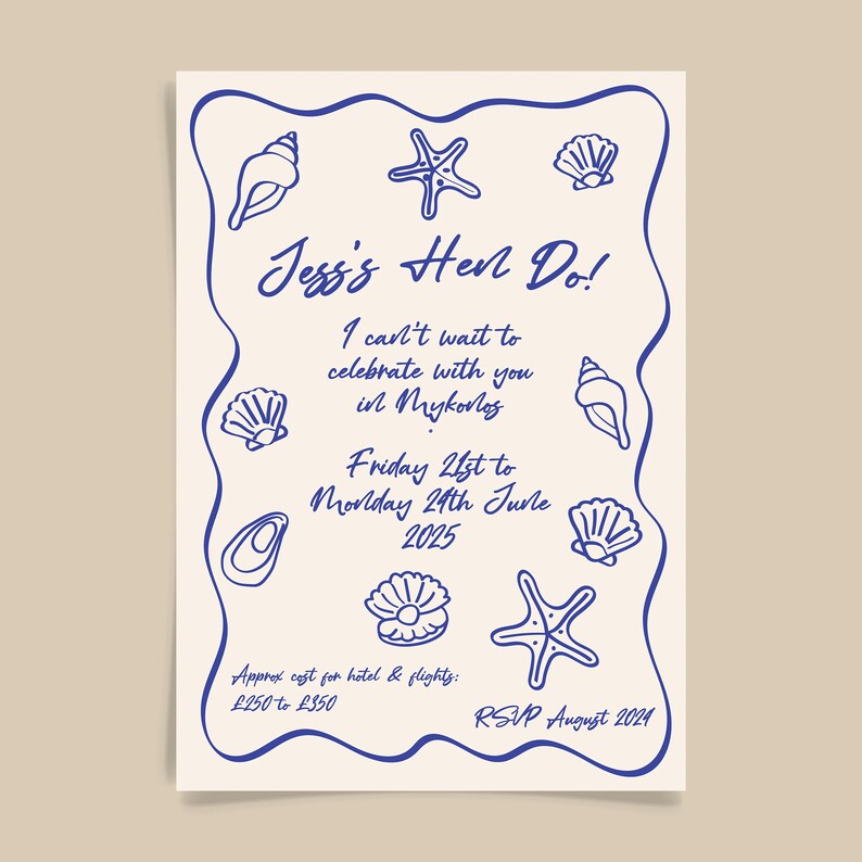 Beach Inspired Hen Party Invite - Etsy