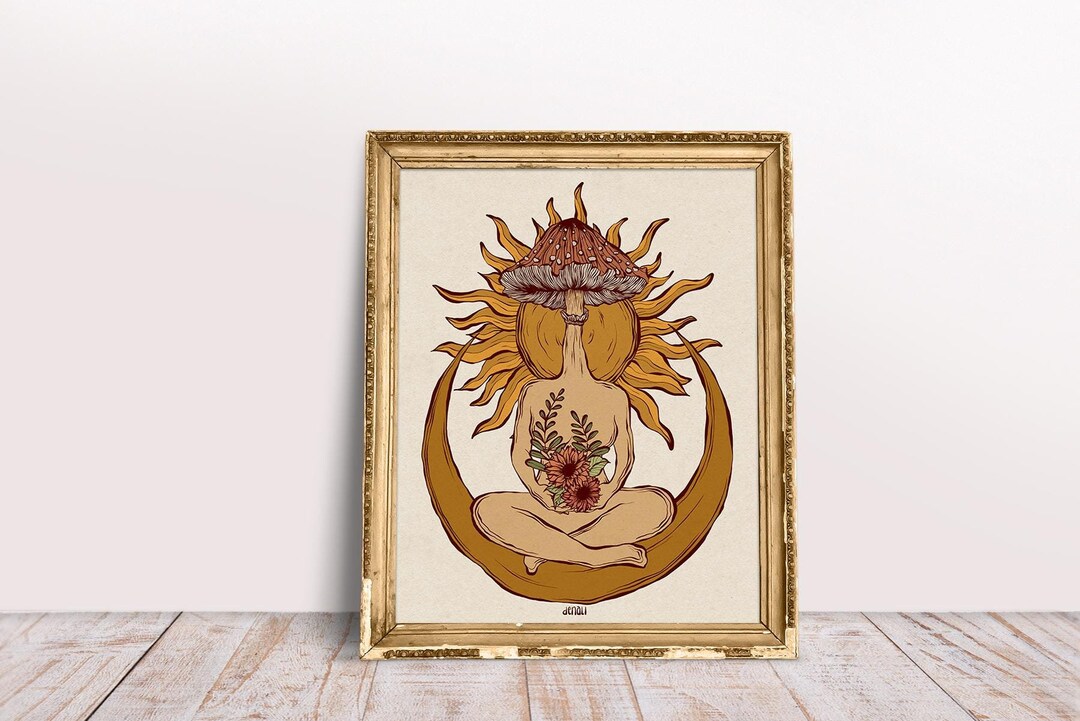 Psychedelic Moon and Sun Wall Art, Fungi Poster, Divine Feminine Art ...