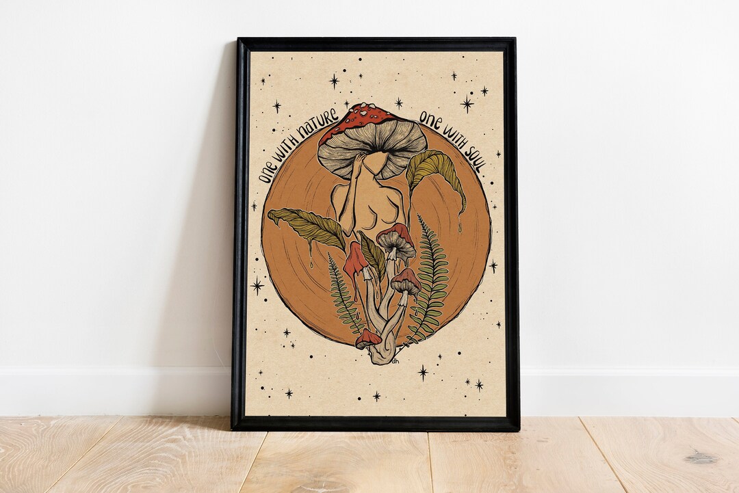 Forest Woman Art Print Mushroom Wall Art Boho Wall Decor Psychedelic ...