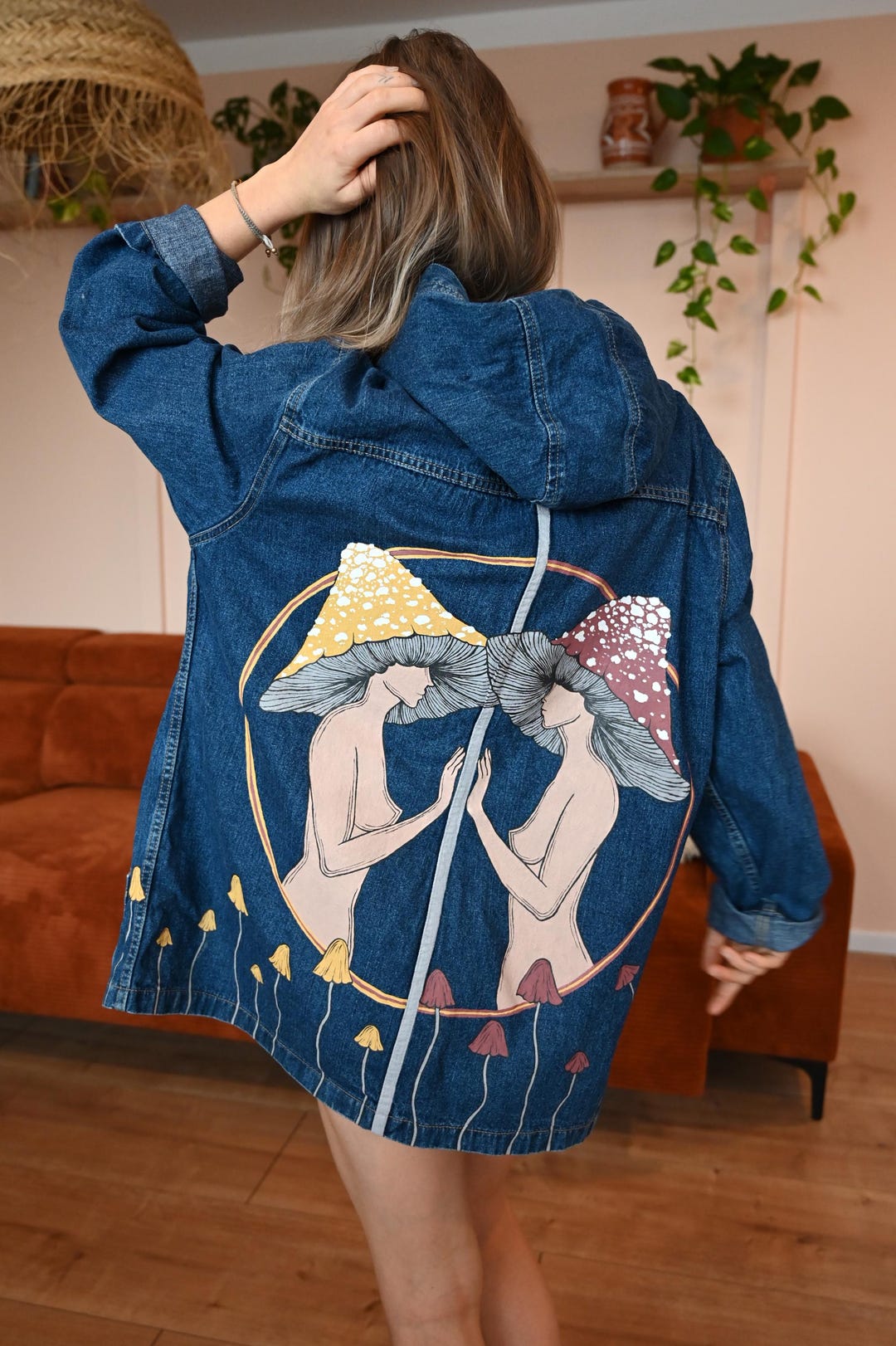 Hand Painted Thrifted Denim Jacket, Amanita Mushroom Psychedelic ...