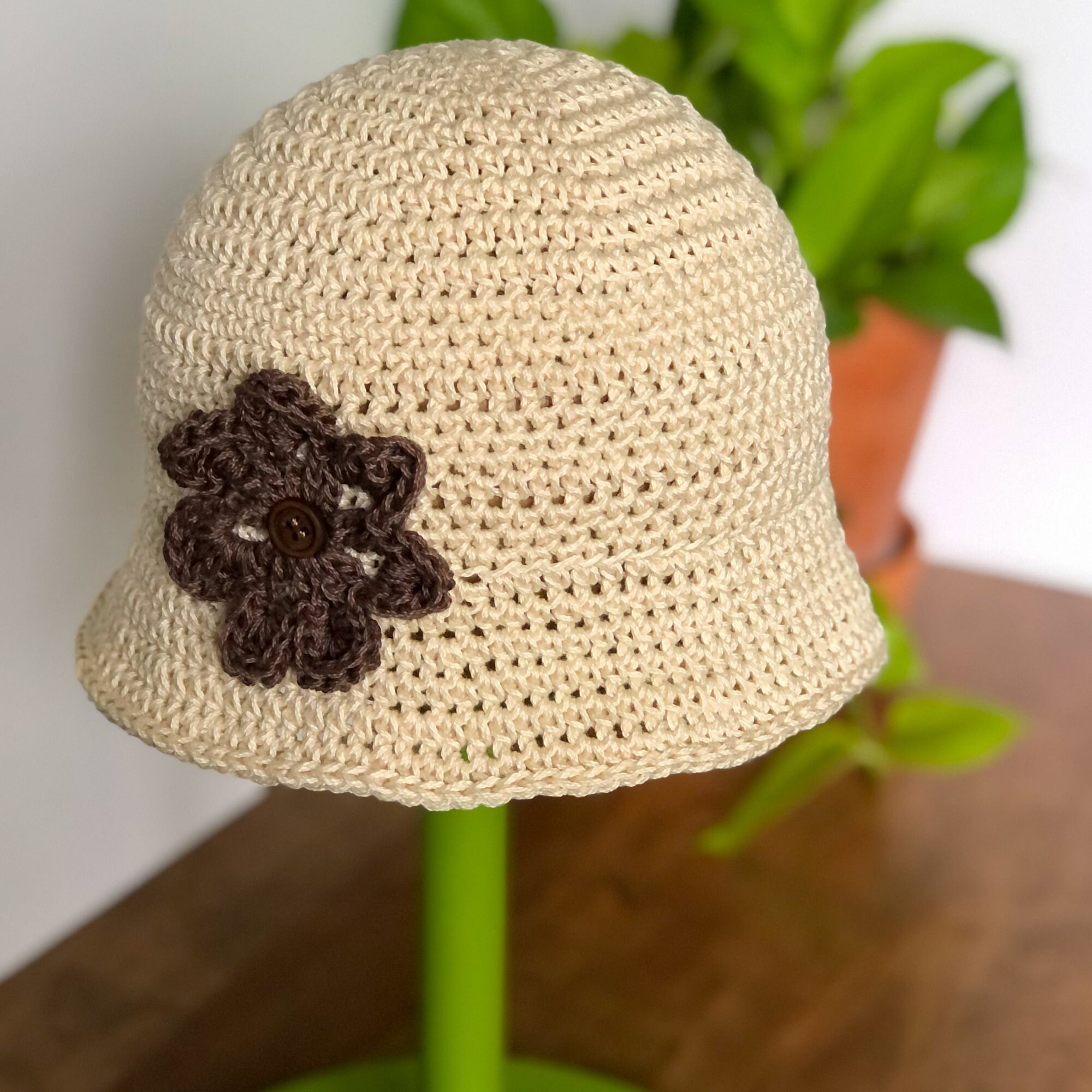 Crochet Sun Hat | Cottagecore Summer Bucket Hat | Cream Cotton Beach ...