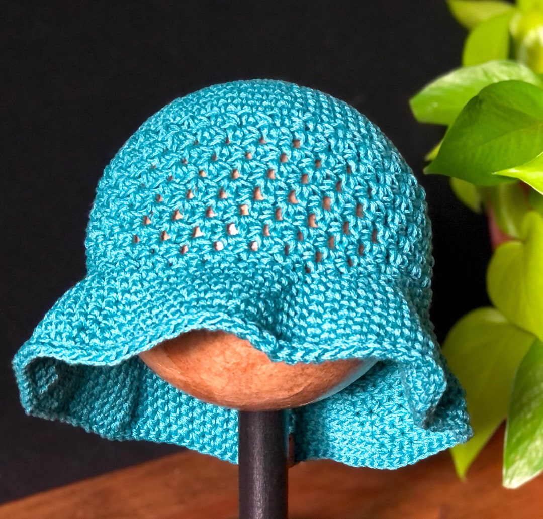 Cottagecore Crochet Bucket Hat | Teal Summer Hat | Cotton Beach Hat ...