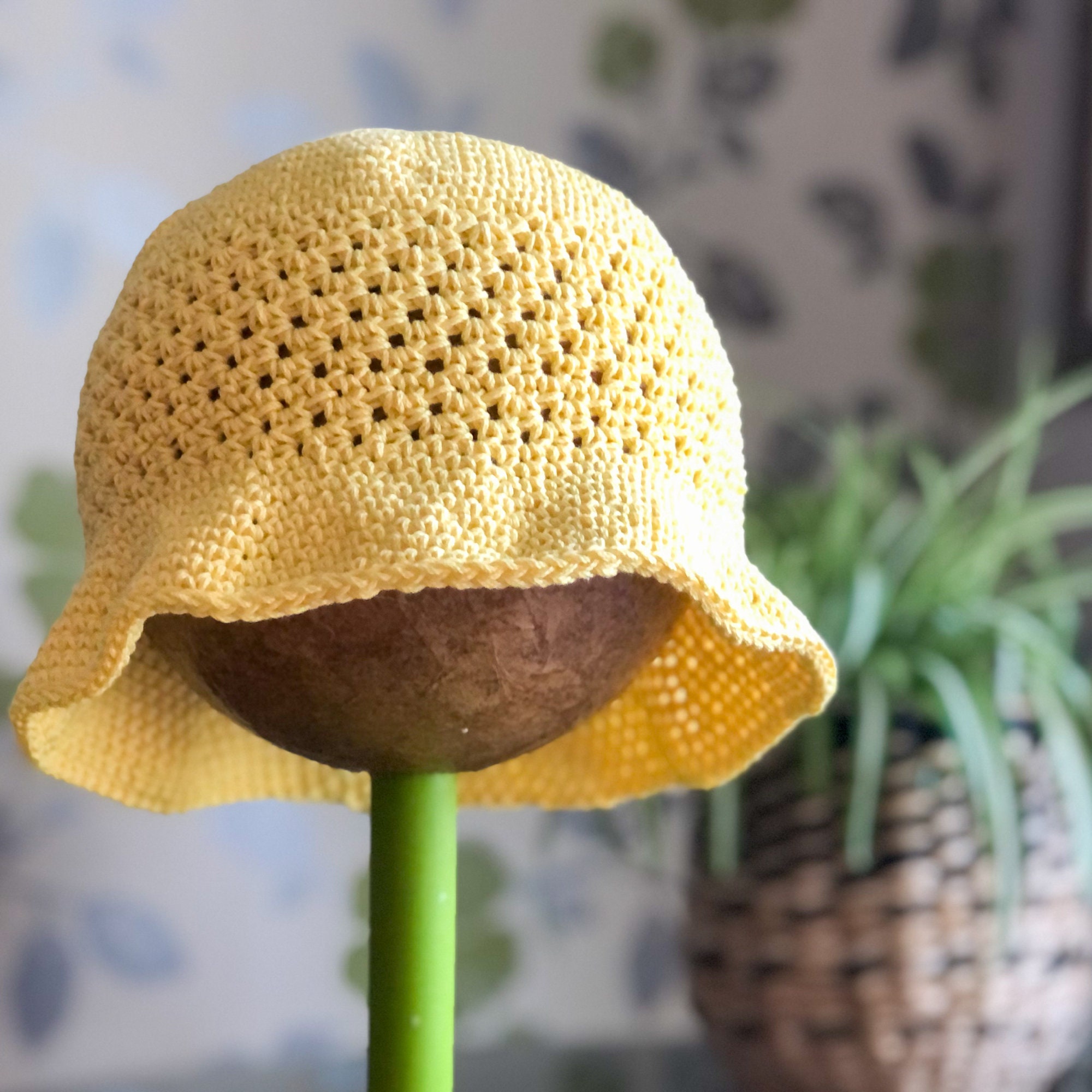 Crochet Bucket Hat, Yellow Sun Hat, Cottagecore Summer Hat, Women's ...