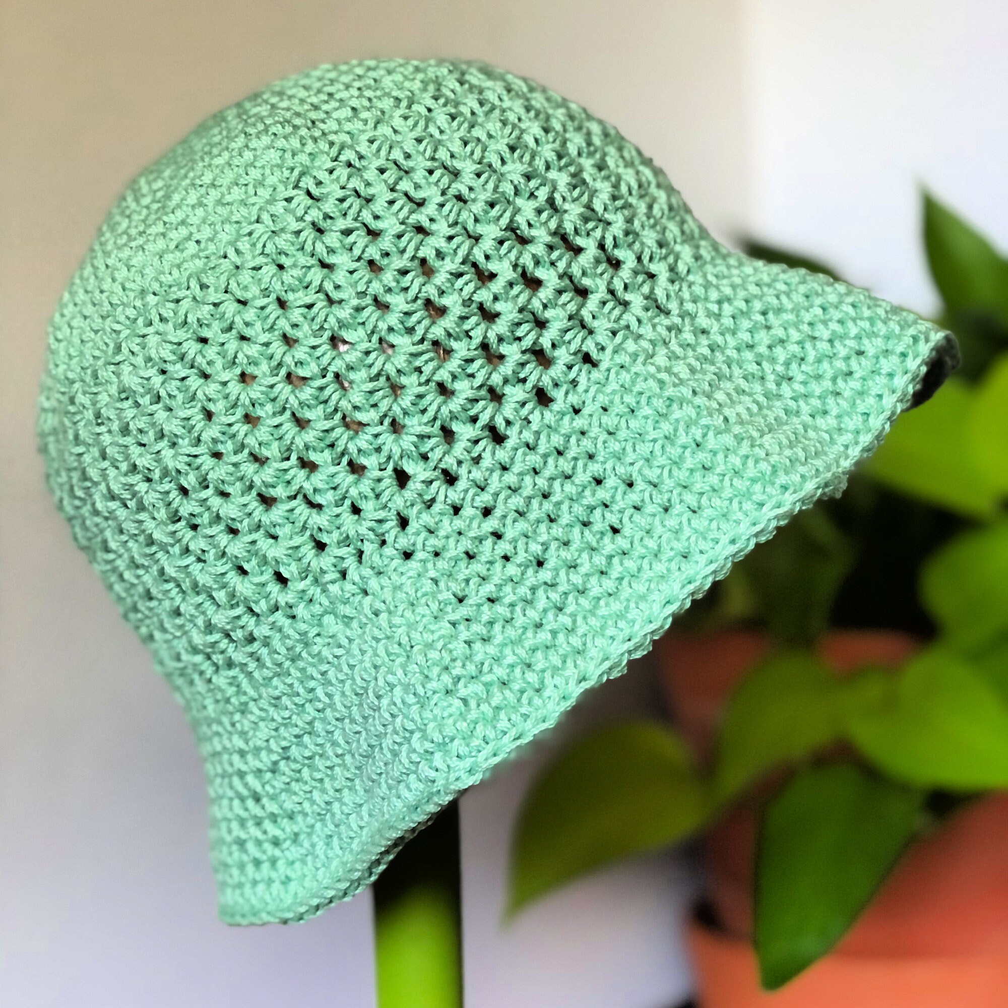 Cottagecore Crochet Bucket Hat | Teal Summer Hat | Cotton Beach Hat ...