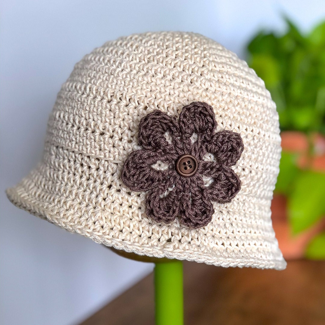 Crochet Sun Hat | Cottagecore Summer Bucket Hat | Cream Cotton Beach ...