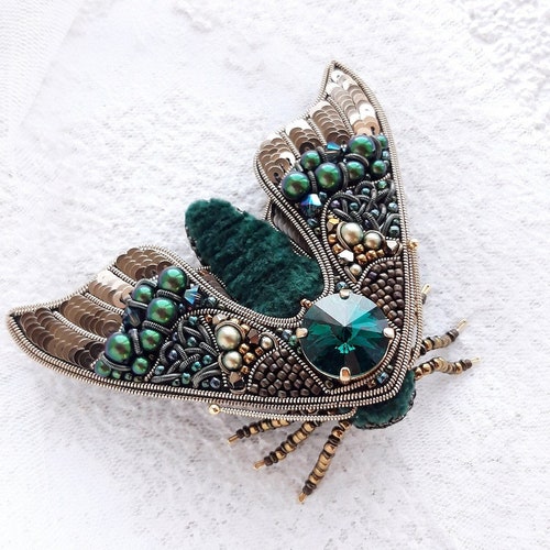 Emerald Moth Brooch Oleander Hawk-moth Embroidered Brooch Moth - Etsy