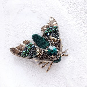 Emerald Moth Brooch Oleander Hawk-moth Embroidered Brooch Moth Pin - Etsy