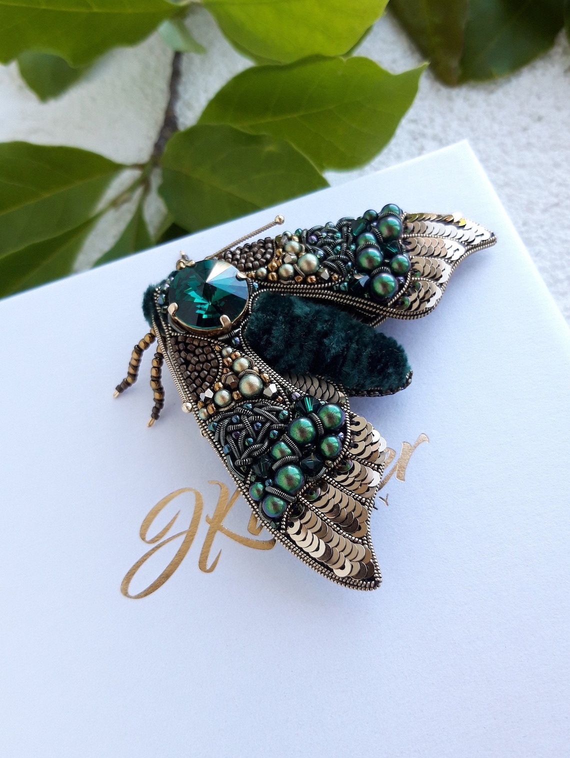 Emerald Moth Brooch Oleander Hawk-moth Embroidered Brooch Moth - Etsy