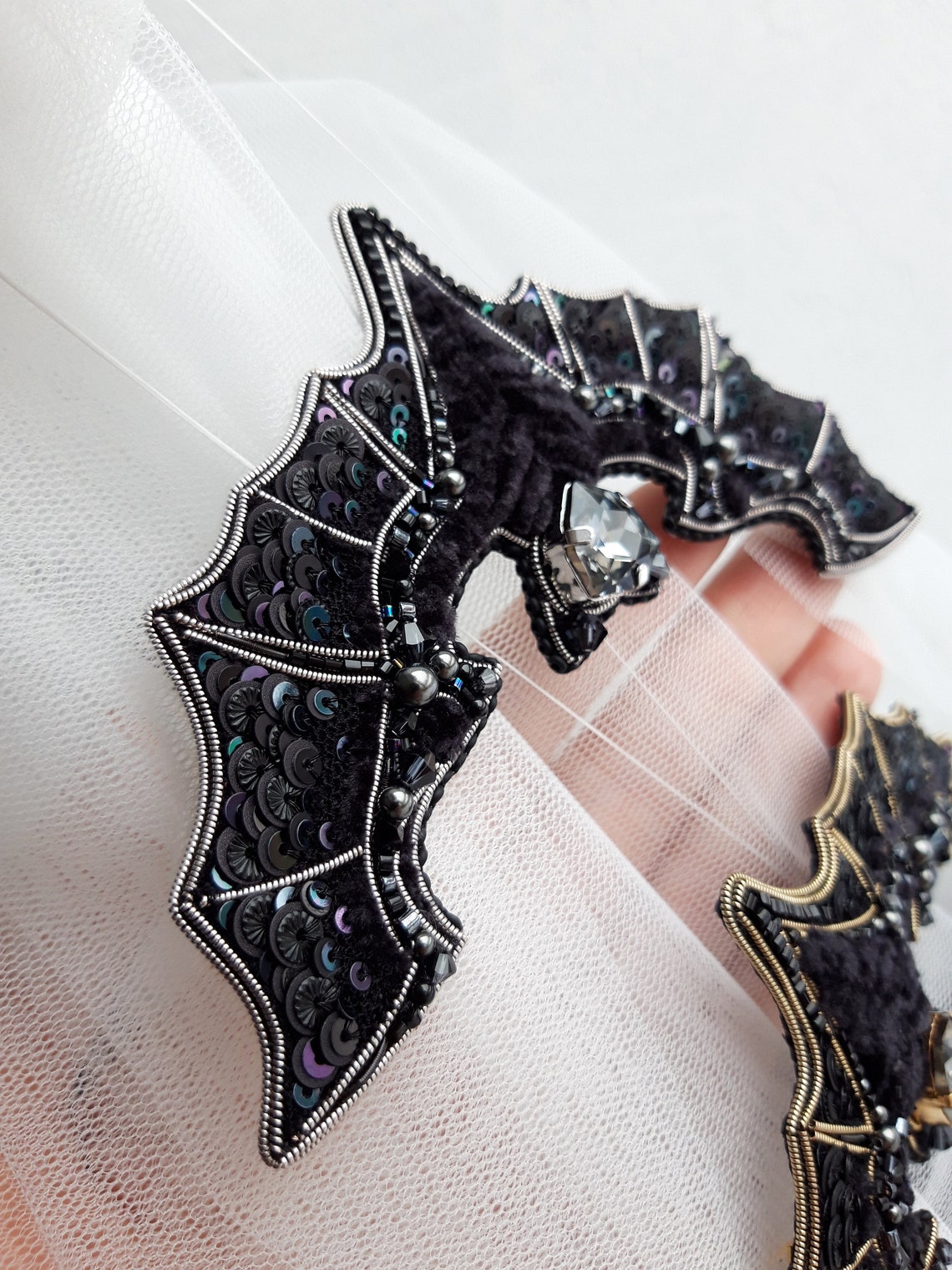 Black Bat Brooch Embroidered Bat Halloween Brooch Beaded - Etsy