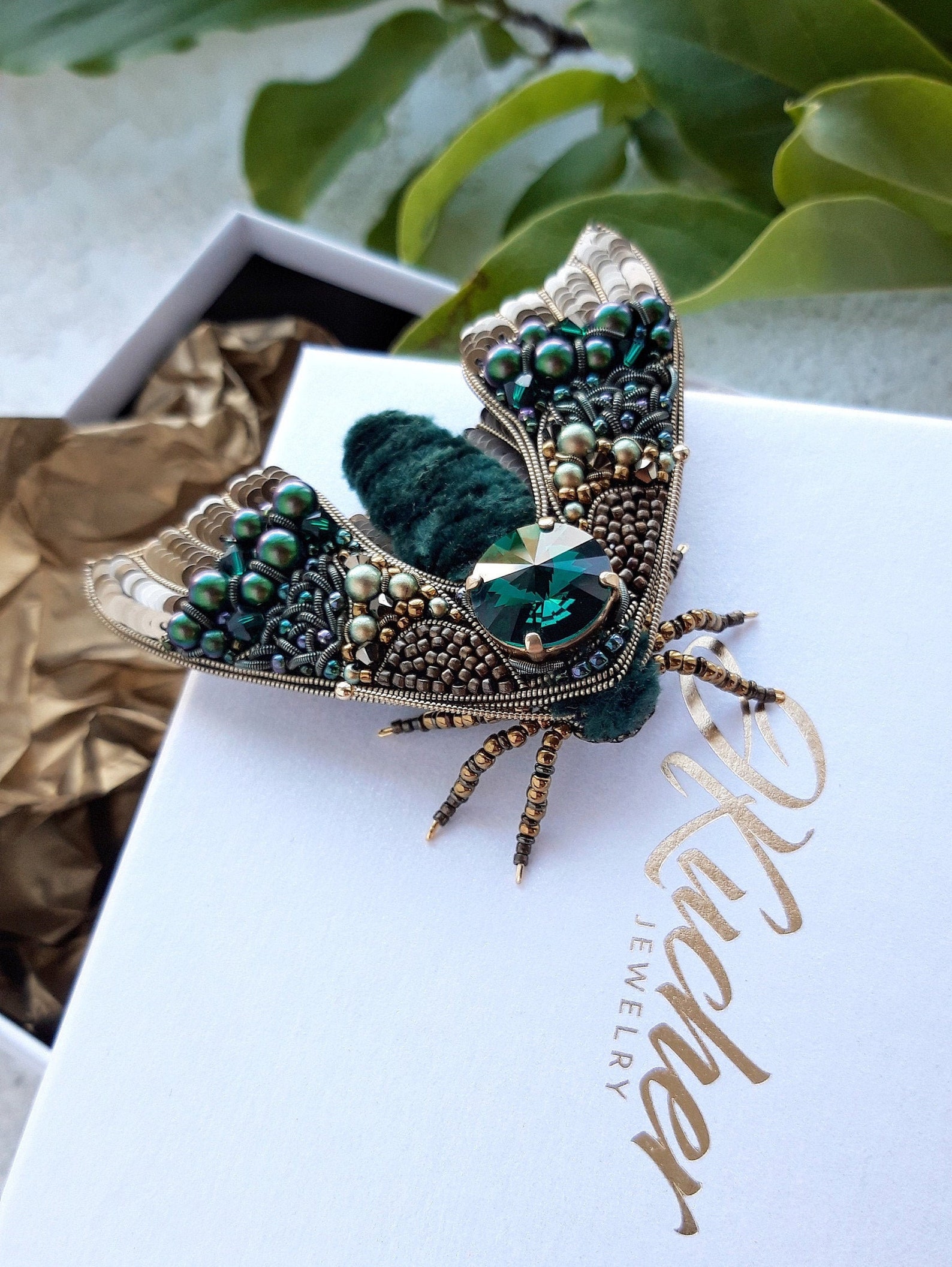 Emerald Moth Brooch Oleander Hawk-moth Embroidered Brooch Moth - Etsy