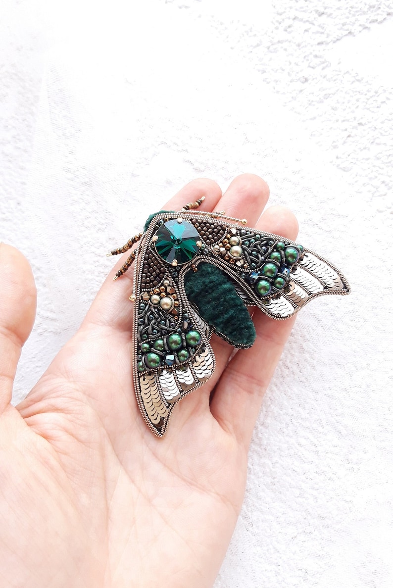 Emerald Moth Brooch Oleander Hawk-moth Embroidered Brooch Moth - Etsy
