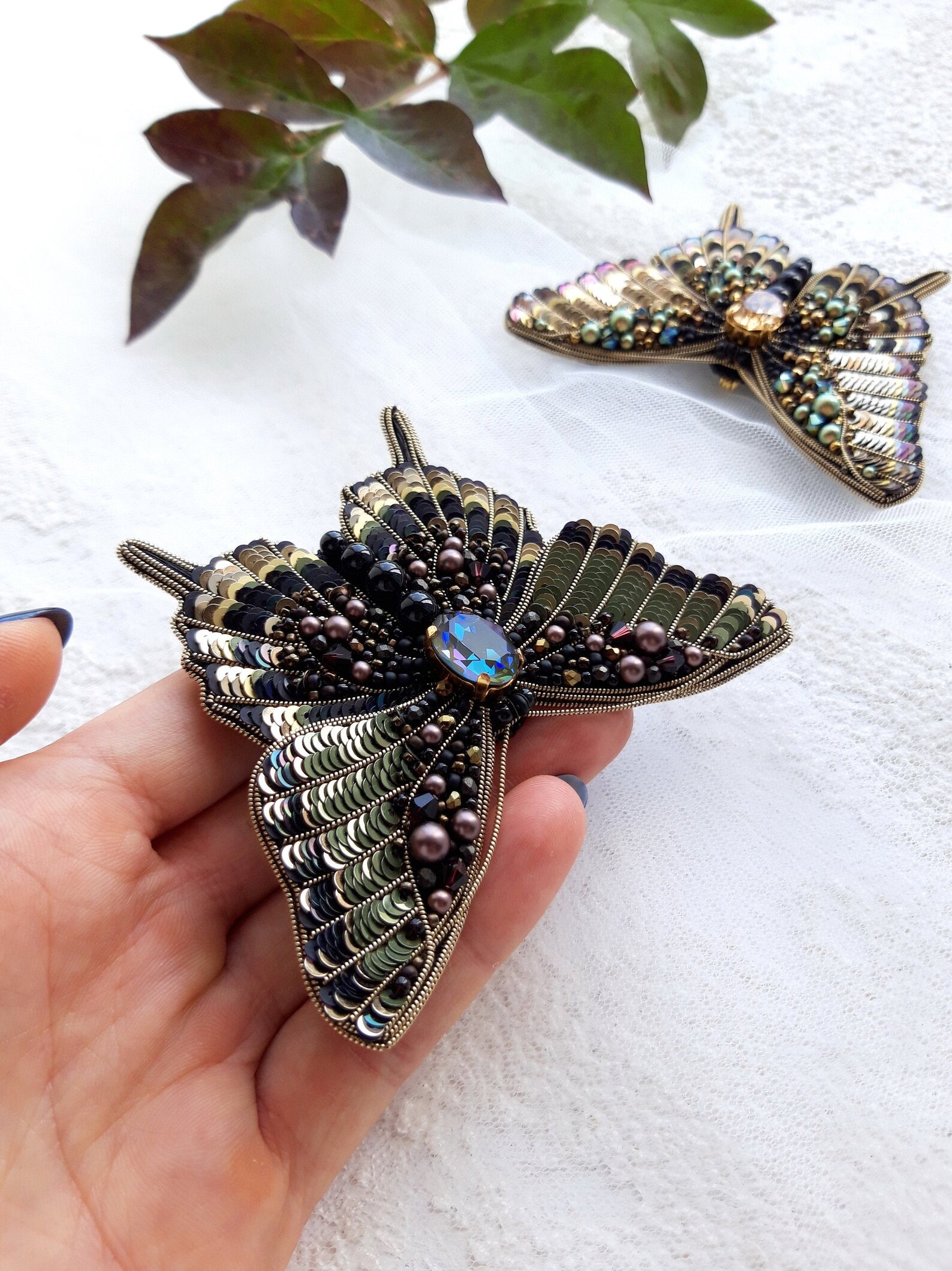 Khaki Butterfly Brooch Embroidered Brooch Moth Brooch Insect - Etsy