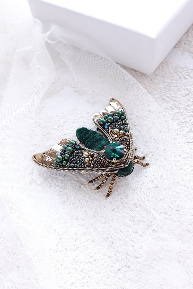 Emerald Moth Brooch Oleander Hawk-moth Embroidered Brooch Moth - Etsy