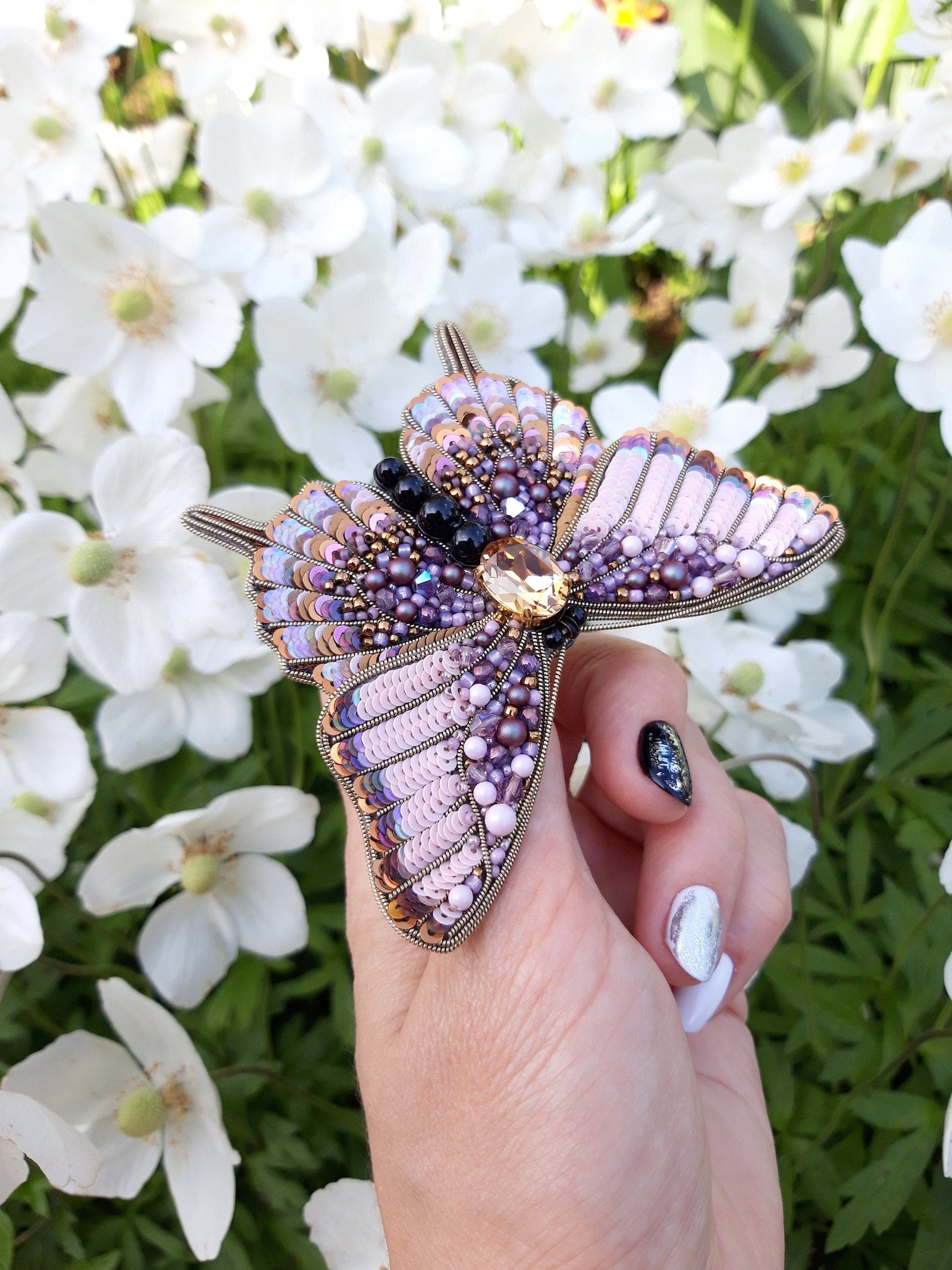 Pink Gold Butterfly Brooch Embroidered Brooch Moth Brooch Insect ...