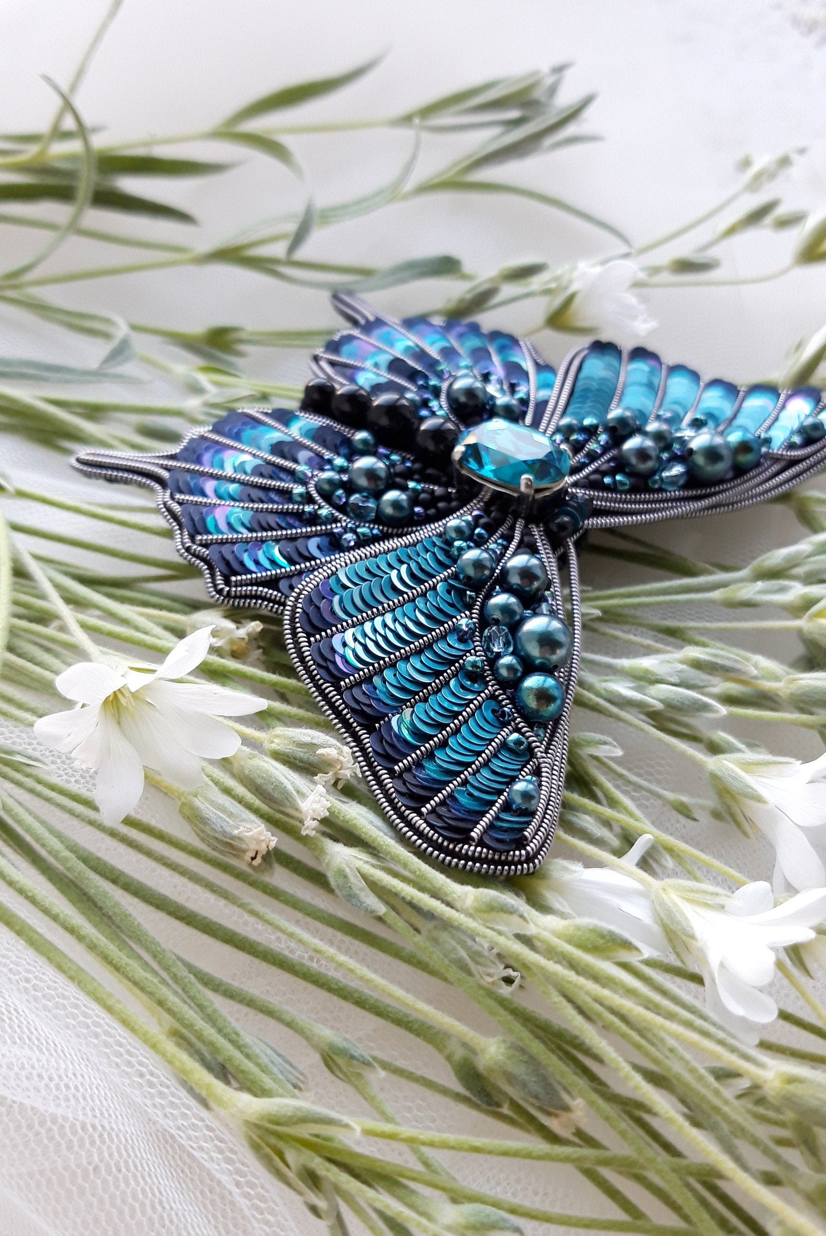 Turquoise Butterfly Brooch Embroidered Brooch Moth Brooch Butterfly ...