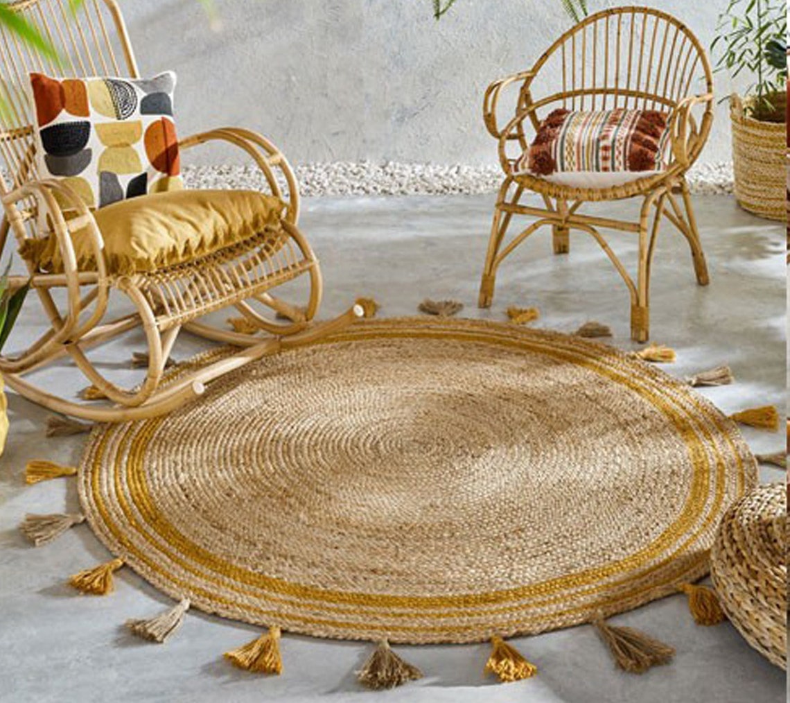 4x4 5x5 6x6 7x7 8x8 Ft. Round Jute Rug in Palm/hemp - Etsy