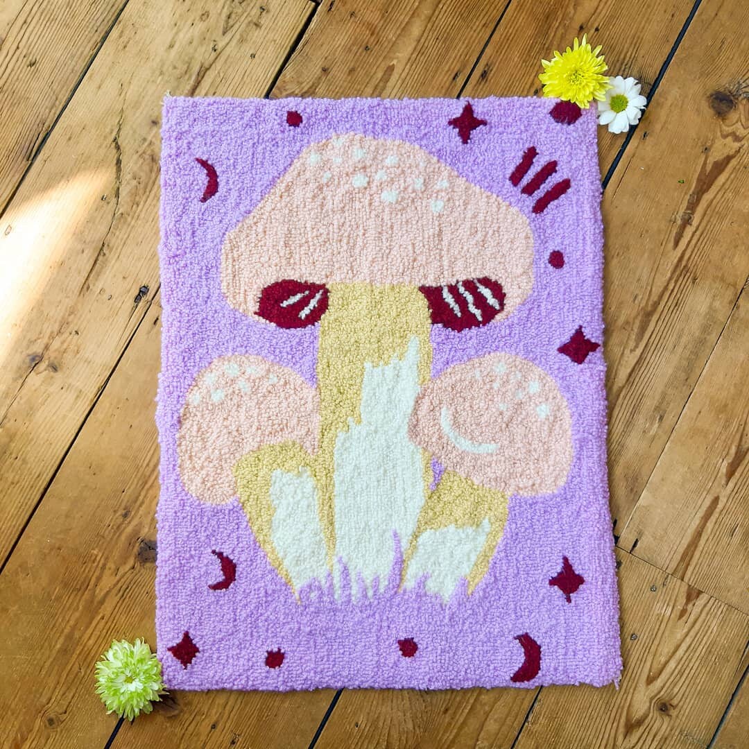 Original Handmade Pastel Mushroom Tufted Rug, Hooked Rug Wall Decor ...
