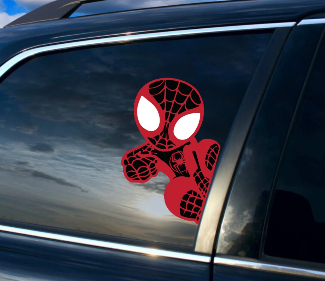 MARVEL Spider-man Miles Peeking - Glossy Red and Black Vinyl Decal - Etsy