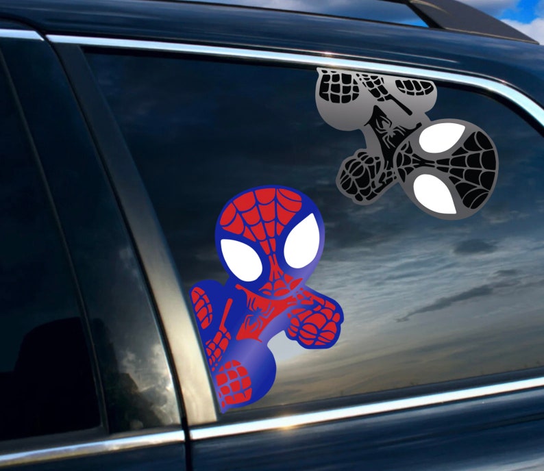 MARVEL Spider-man Peeking - METALLIC Blue, Glossy Red and White Vinyl ...