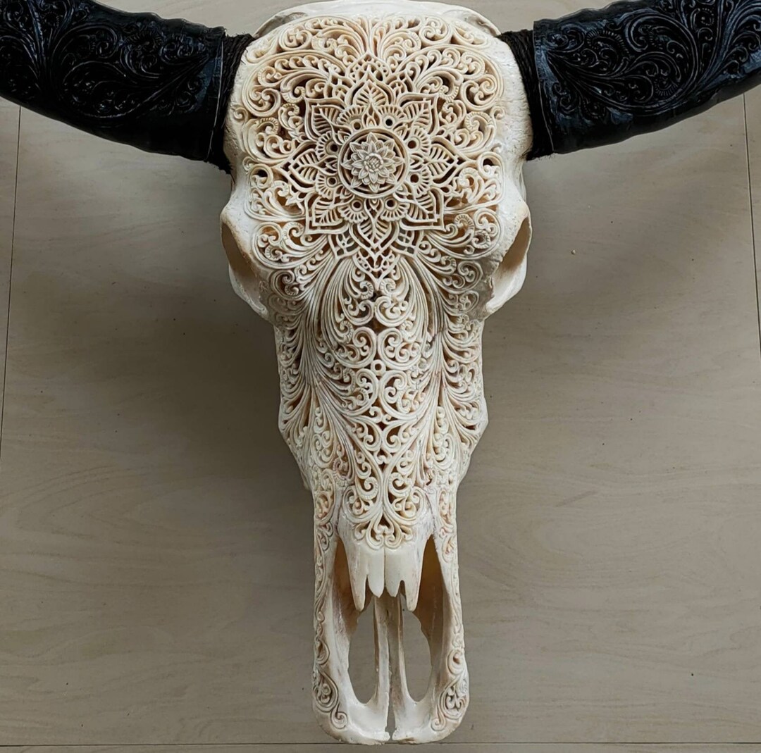 Carve Buffalo Skull Mandala Full Horn Carving - Etsy