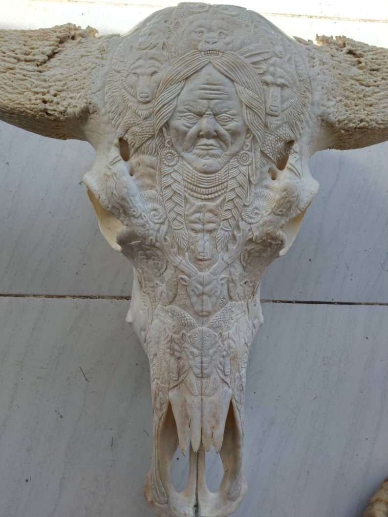 Hand Carved Buffalo Skull Wall Hanging – Native Tribal Wildlife ...