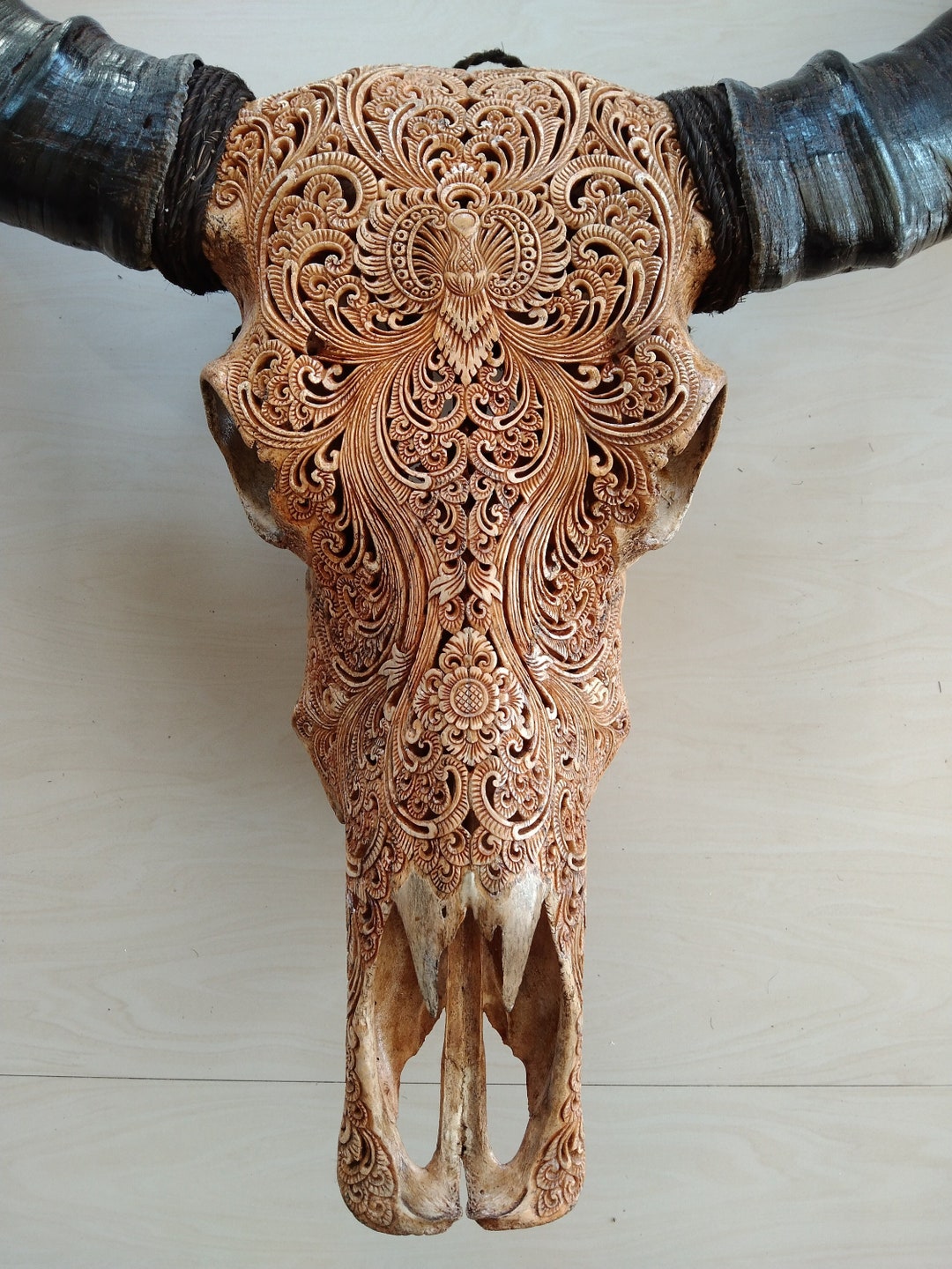Carve Buffalo Skull Floral Antic - Etsy
