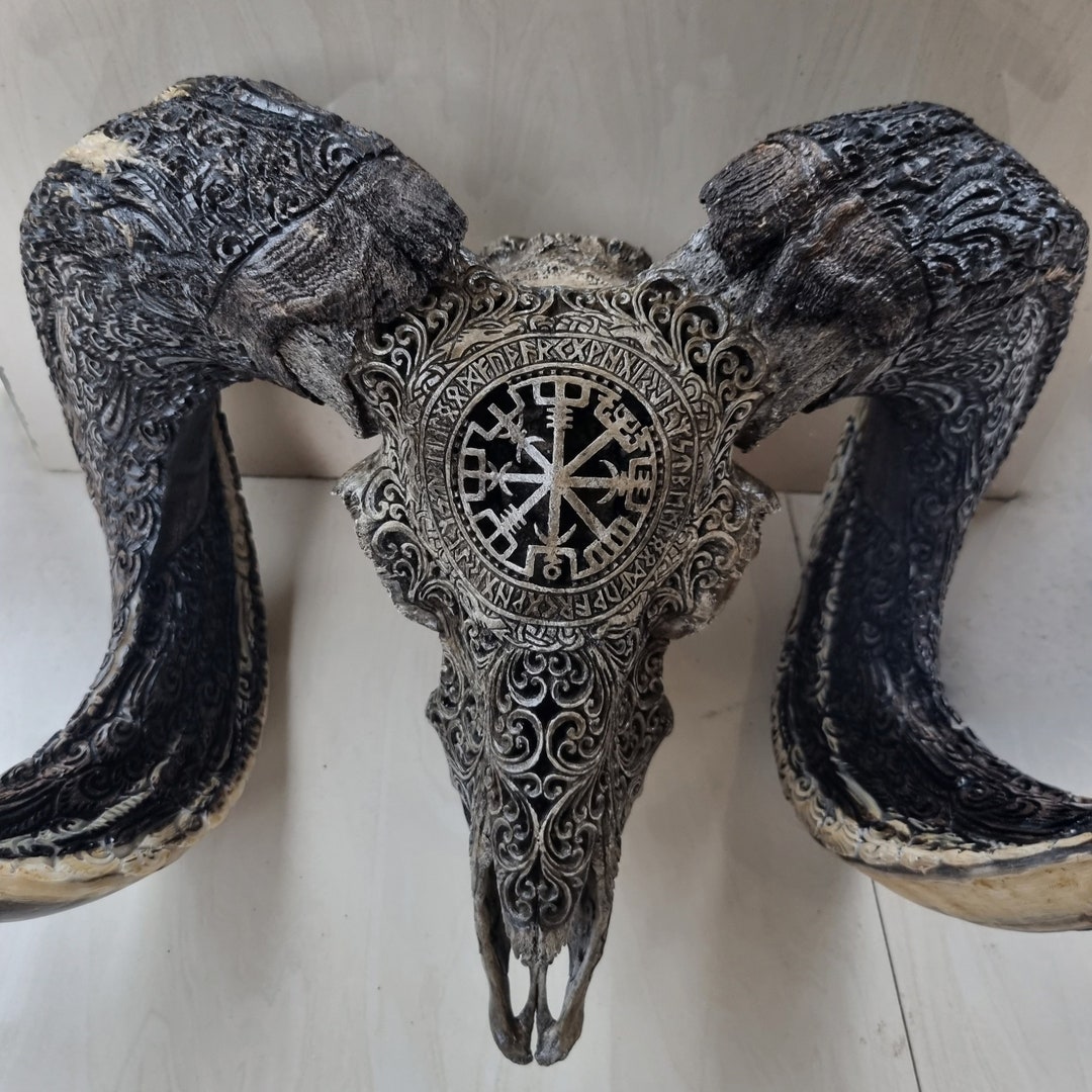Carve Ram Skull Carving Viking Grey With Carved Horn - Etsy