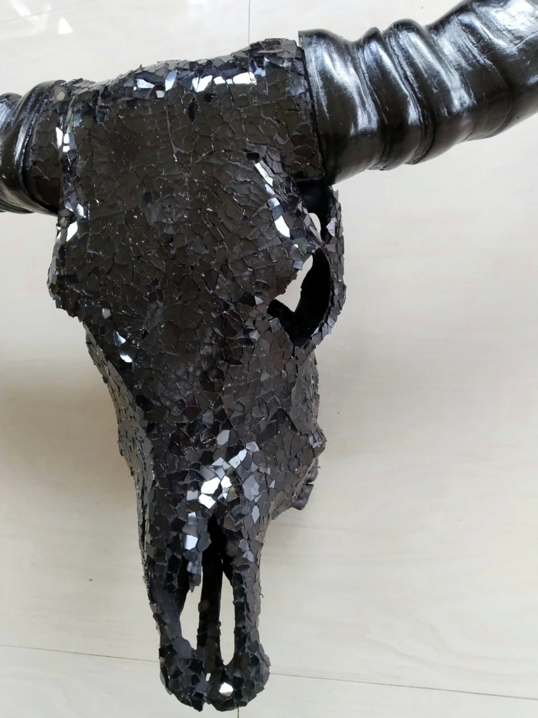 SKULL Art Glass Mosaic Black Mixed Buffalo Skull Mirror - Etsy