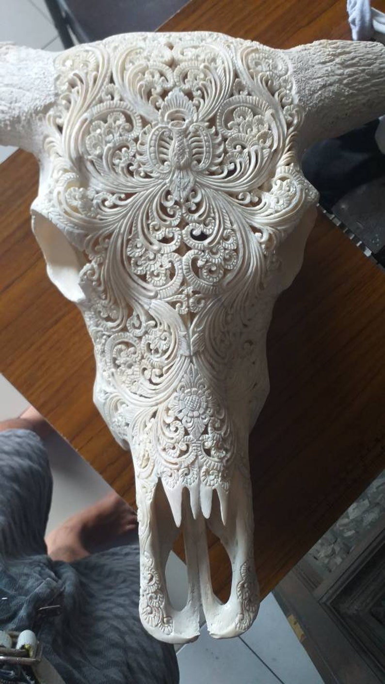 Hand Carved Buffalo Head Skull Carving Floral - Etsy Canada