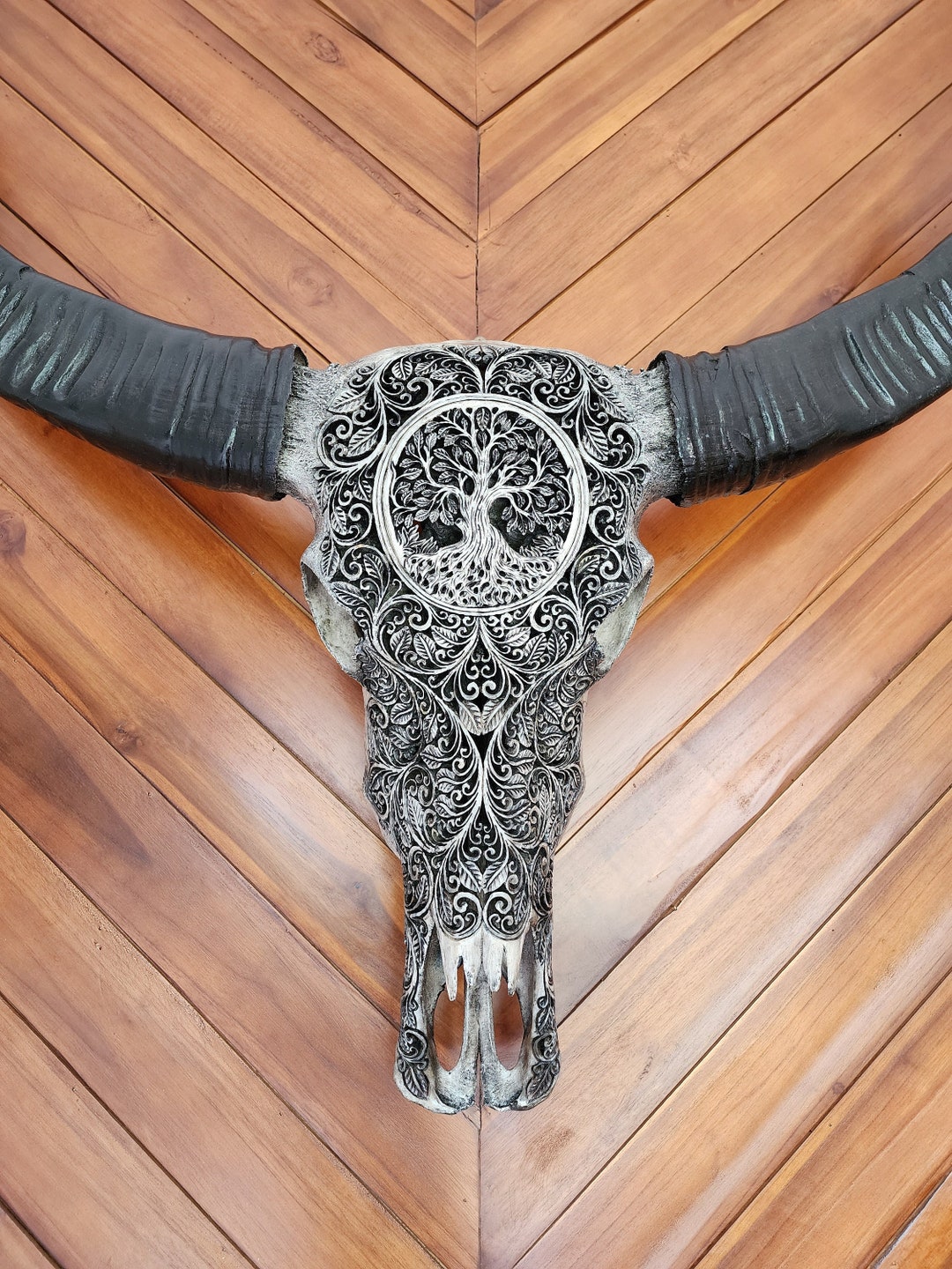 Carved Buffalo Skull Tree of Life Gray - Etsy