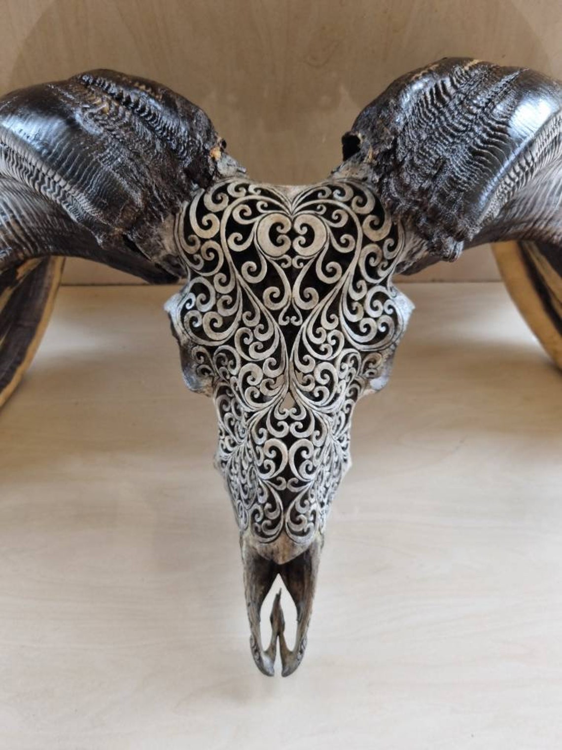 Carve Ram Skull Carving Hart Grey Black - Etsy