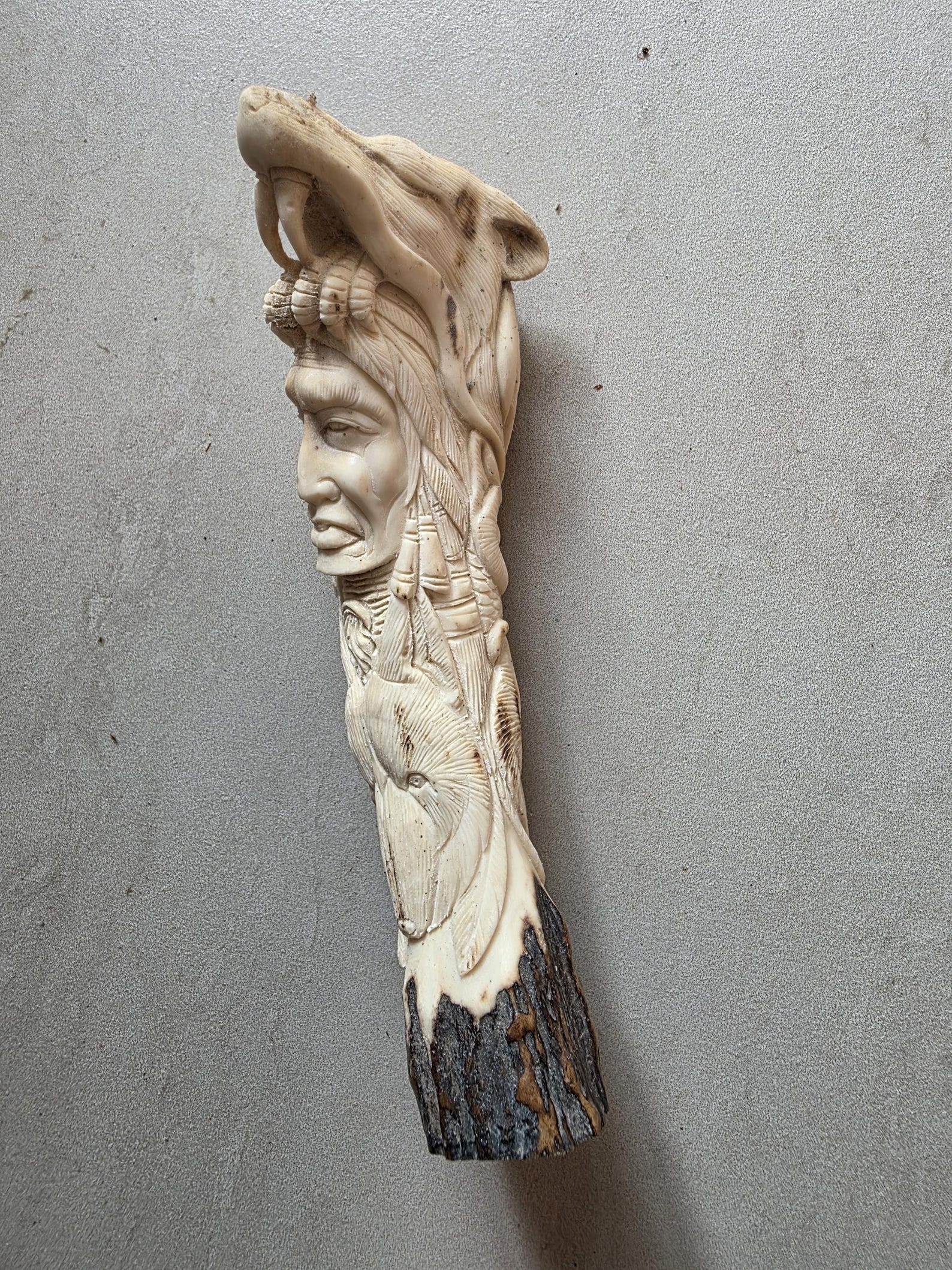 Hand Carved Bone Handle – Tribal Warrior Figure – Antique Style Cane or ...