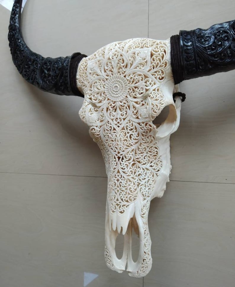 Carve Buffalo Skull Mandala Carved Horn White - Etsy