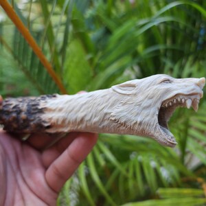Hand-carved Wolf Head Knife Handle – Genuine Deer Antler Custom Handle ...