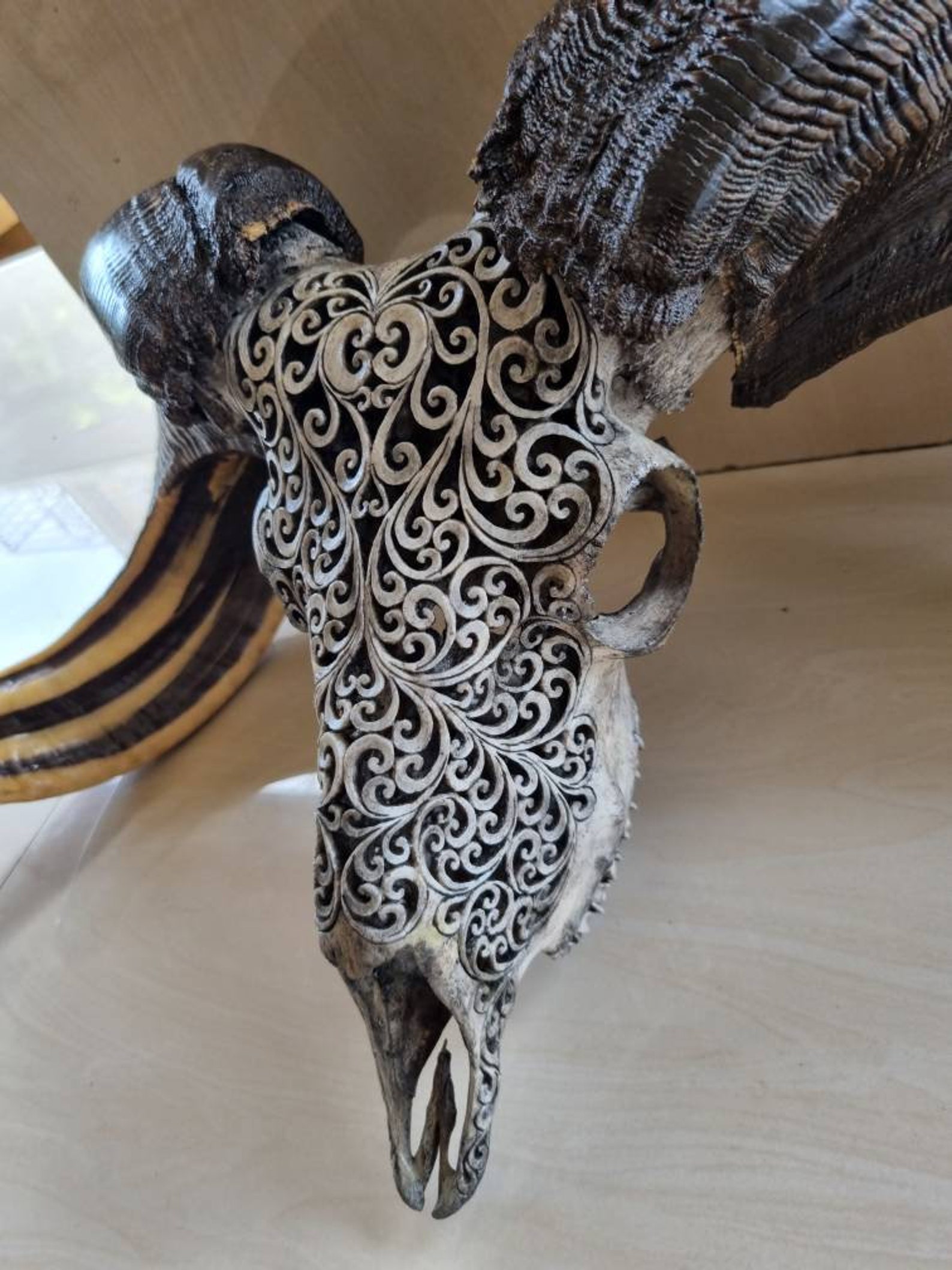 Carve Ram Skull Carving Hart Grey Black | Etsy